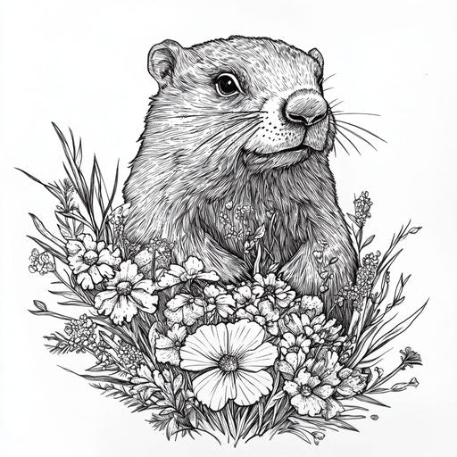 Groundhog with floral accents - Coloring book page – IMAGELLA