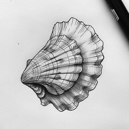 Flat tattoo sketch of a micro realism seashell with detailed texture ...