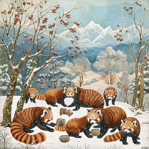 Red pandas playing in snowy landscape – IMAGELLA