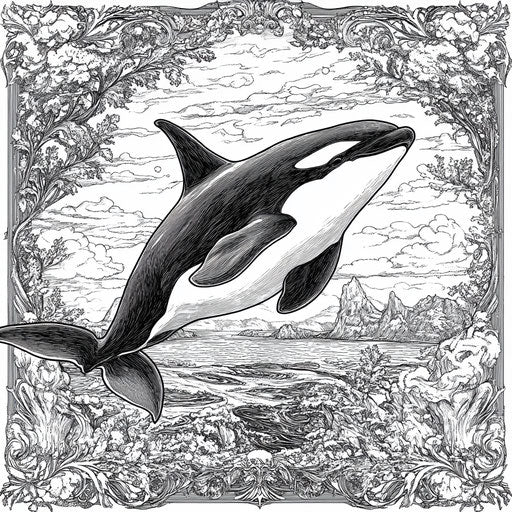 Orca in an elegant, detailed landscape, Gennady Spirin style – IMAGELLA