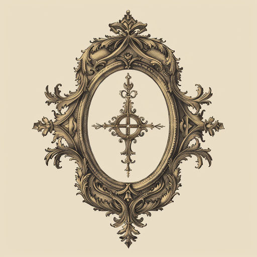 Vintage flat tattoo sketch of a rune in an ornate baroque frame in ...