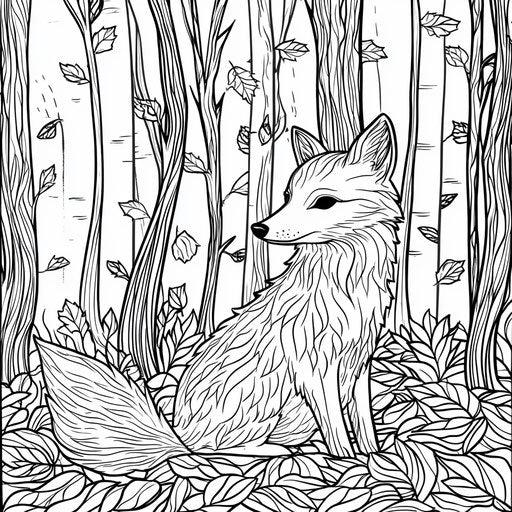 Fox in an autumn forest, in the style of Ruben Ireland, Coloring book ...