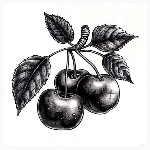 Gothic cherry tattoo with ink drawing on white background – IMAGELLA