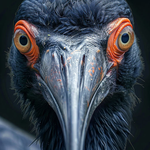 Close-up portrait of an ibis bird with expressive eyes in the style of ...
