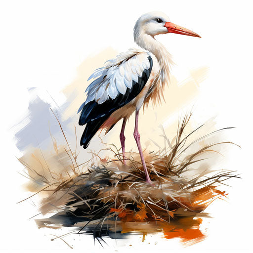 stork drawing in the style of oil painting, on white background – IMAGELLA
