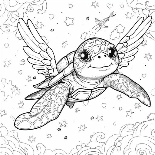 Cute turtle with angel wings floating in the sky – IMAGELLA