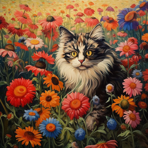 Louis Wain cat in a field of flowers – IMAGELLA
