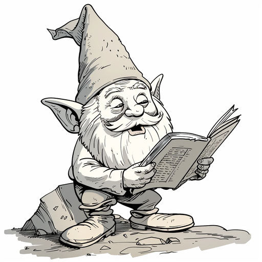 Satirical gnome report with comedic elements, coloring page – IMAGELLA