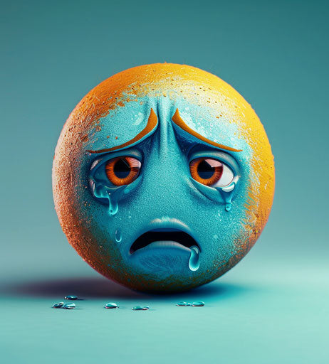 Blue crying emoticon, sad eyes, light orange and light gold style ...