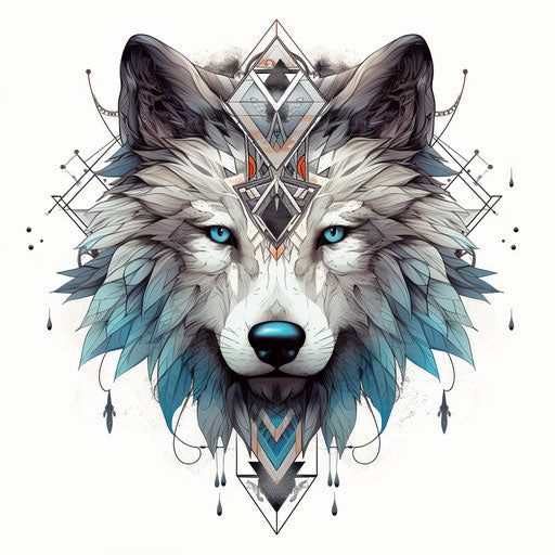 Rogue wolf symbol with triangles and feathers – IMAGELLA