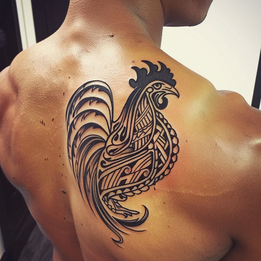 Polynesian rooster tattoo with detailed tribal patterns – IMAGELLA