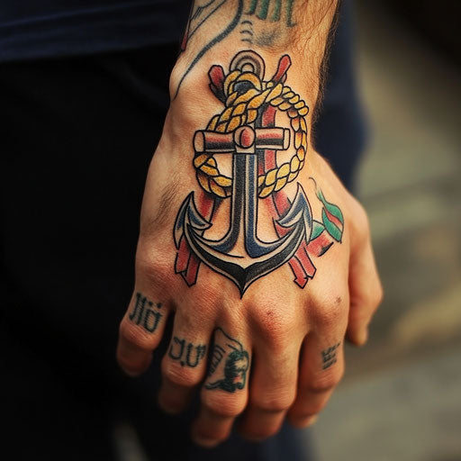 Cool hand tattoos of a traditional anchor and rope – IMAGELLA
