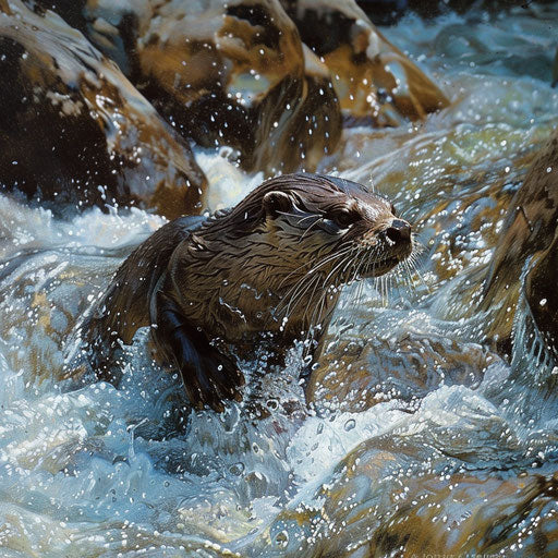 Otter skillfully navigating in a fast-flowing mountain stream – IMAGELLA