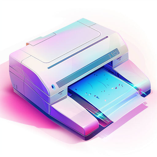Realistic printer illustration on white background, dynamic lighting ...