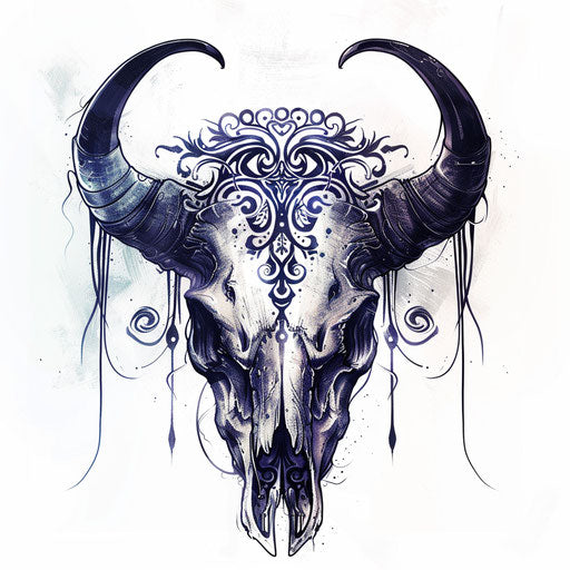 Gothic style bull skull with dark filigree and mysterious aura on white ...