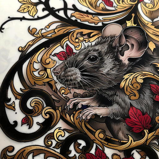 Gothic tattoo sketch of a rat with baroque details – IMAGELLA