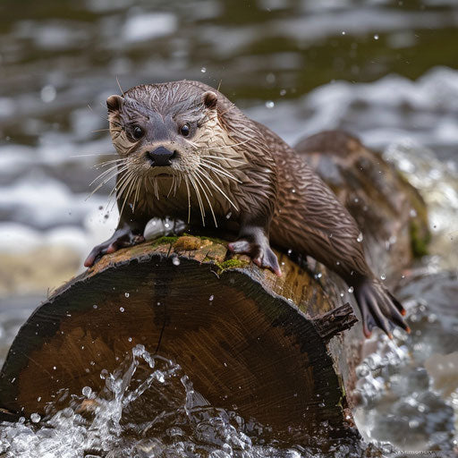 Otter trying to climb onto a slippery floating log – IMAGELLA