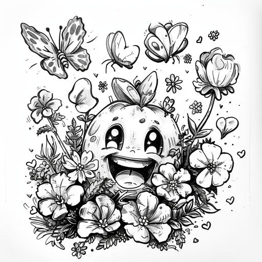 Spring emojis with blooming flowers and butterflies, Teagan White style ...