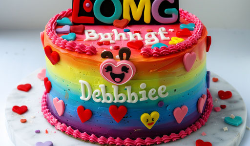 Rainbow cake emoji 'OMG' 'LOL' smiley Debbie – IMAGELLA