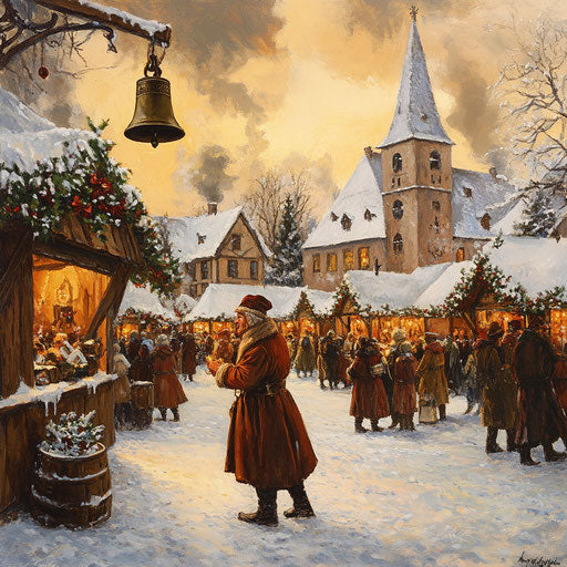 Christmas market with bell ringer announcing festivities – IMAGELLA
