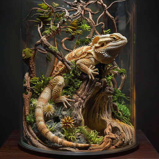 Bearded dragon's recreated habitat in intricate terrarium – IMAGELLA