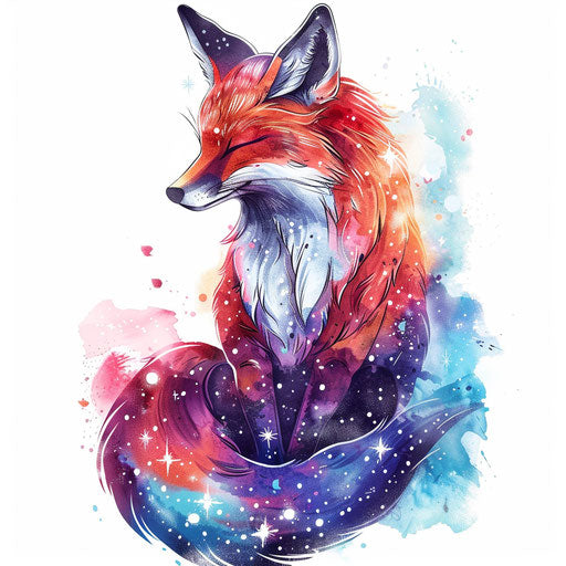 Cosmic fox tattoo on white background – IMAGELLA