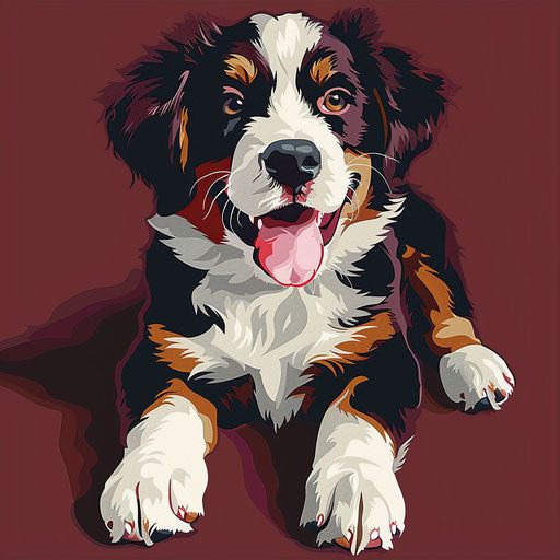 Deep maroon flat background with realistic puppy clipart, dynamic ...