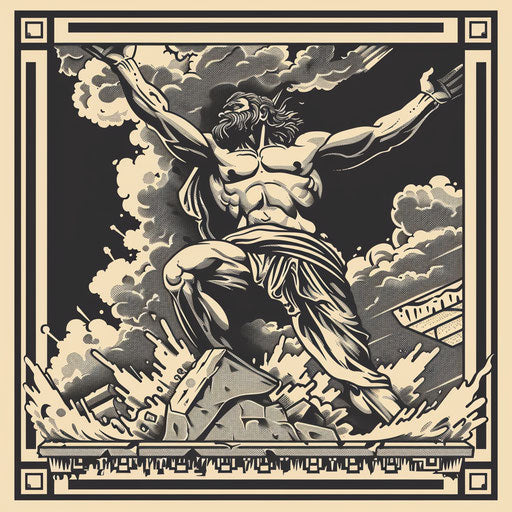 Graphic clipart style flat tattoo sketch of Samson destroying the ...