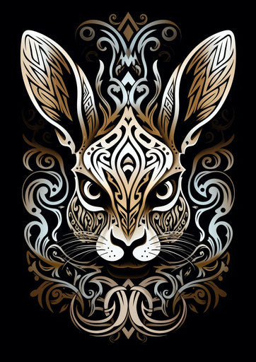 Tribal rabbit in mallgoth style, inverted black and white, celtic ...