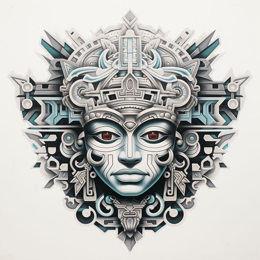 Aztec hooded head and eyes, bold stencil style, white background – IMAGELLA