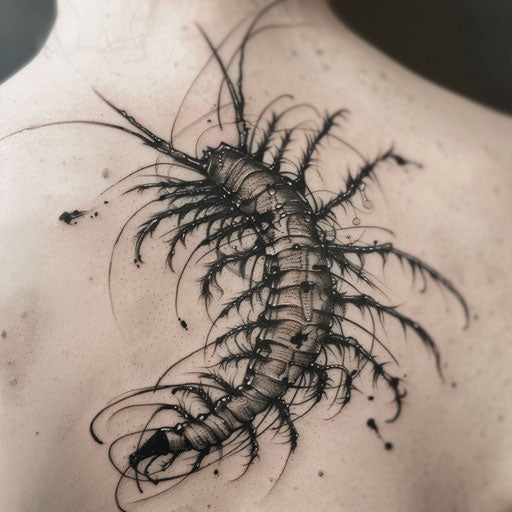 Horror-themed centipede tattoo with dark Gothic elements – IMAGELLA