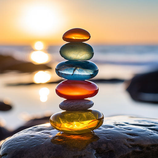 Stack of colorful rocks in front of the sun – IMAGELLA