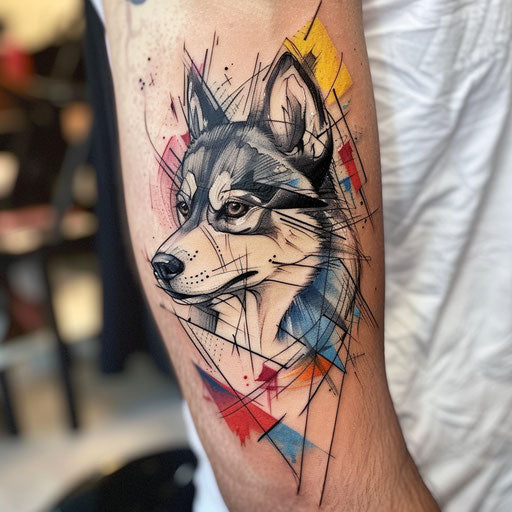 Modern flat tattoo sketch with husky and cool abstract shapes – IMAGELLA