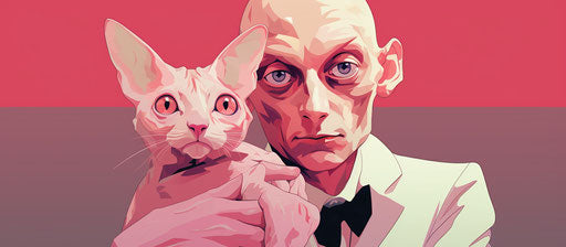 Sphynx cat held in front of man's arm, deconstructivist primitivist ...