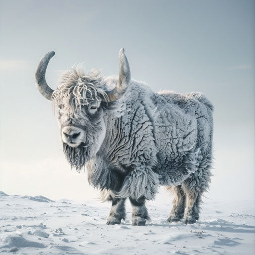 Yak foraging in a snowy landscape with a clear sky – IMAGELLA