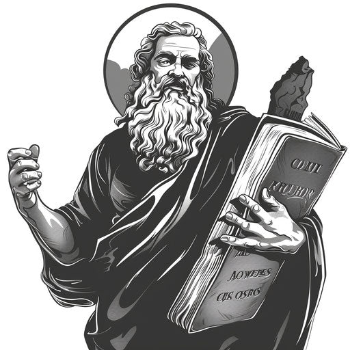 Sleek flat tattoo sketch of Moses holding the Ten Commandments – IMAGELLA