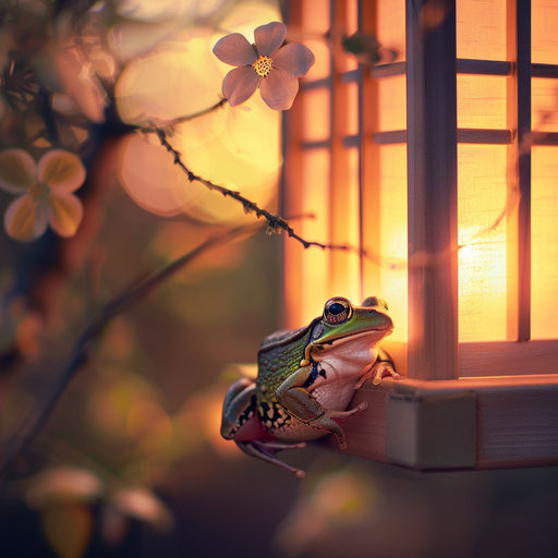 Contemplative frog under soft glow of a paper lantern – IMAGELLA