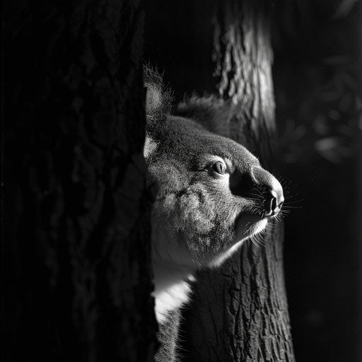 Koala in the shadows, play of light and dark, mysterious atmosphere ...