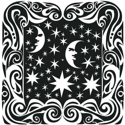 Polynesian style tattoo stencil of a moon and stars pattern – IMAGELLA
