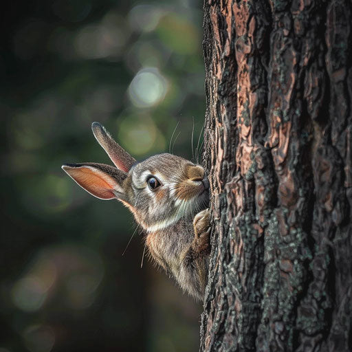 A curious rabbit peeking out from behind a tree – IMAGELLA