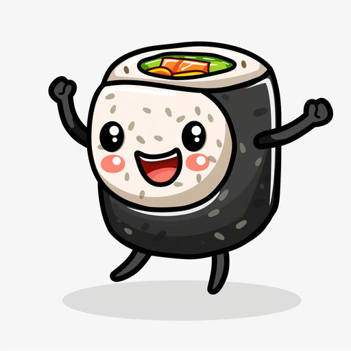 Cute sushi roll character dancing, vector illustration on transparent ...
