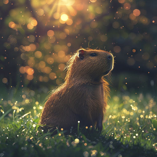 Capybara in morning light with dew on grass – IMAGELLA