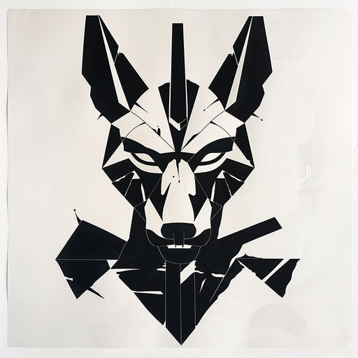 Anubis in minimalist design with geometric shapes on white canvas ...