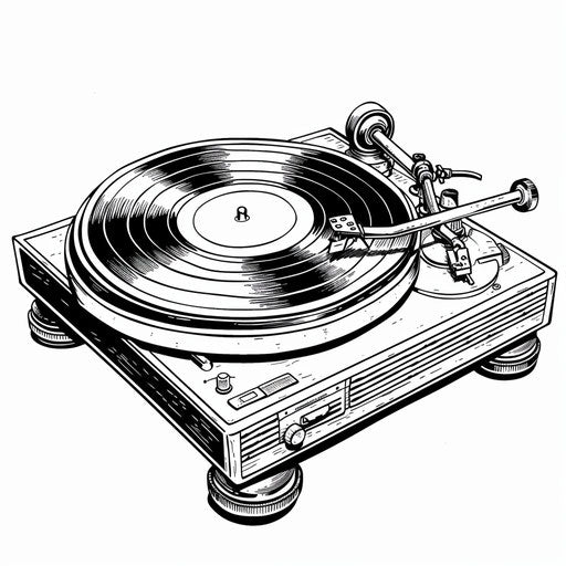 Vintage record player with spinning vinyl record. Coloring book page ...