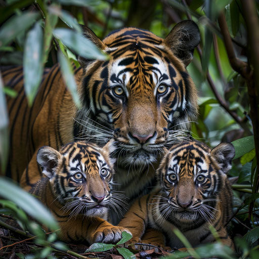 Tiger teaching cubs to hunt in dense rainforest undergrowth – IMAGELLA