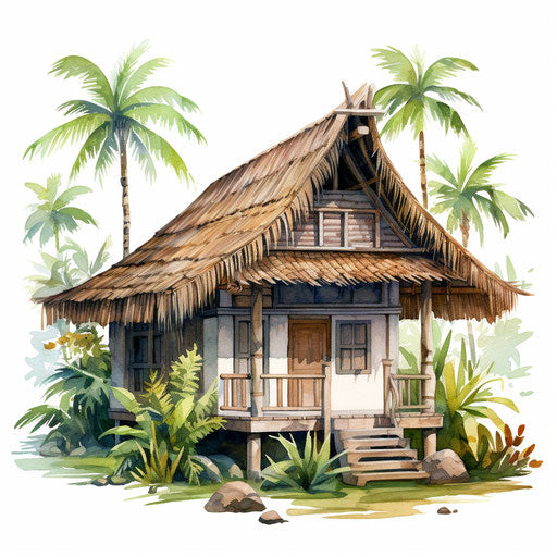 Bahay kubo clipart in the style of oil painting, on a white background ...