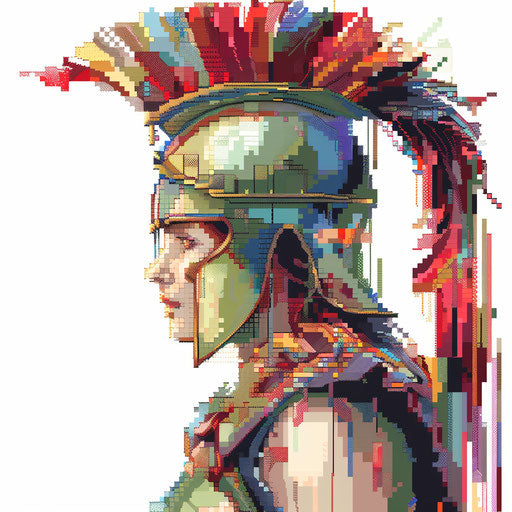 Athena in armor, a digital pixel art tattoo design, colorful and blocky ...
