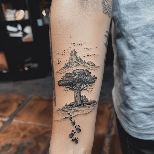 Women forearm tattoos Peter Jackson hobbit footprints style – IMAGELLA