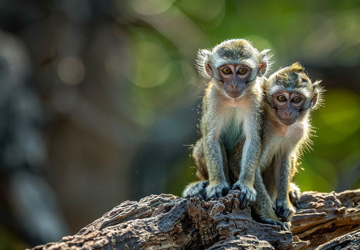 Young monkeys sitting on a tree trunk in a nature photo – IMAGELLA