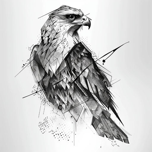 Stylized hawk tattoo illustration blending abstract art and dotwork on ...